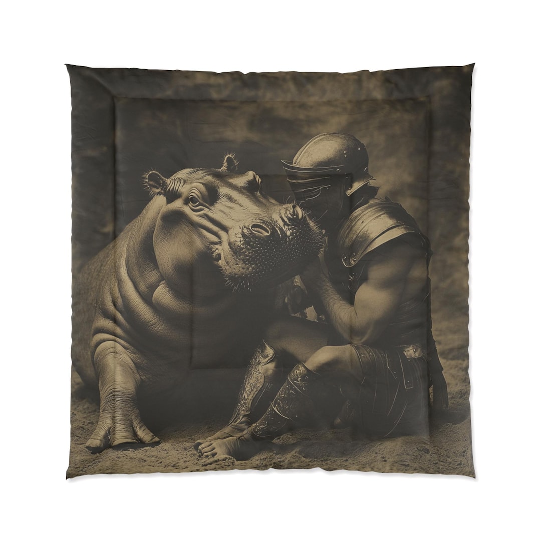 Epic Hippo & Gladiator Comforter, Unique Bedroom Decor, Statement ...
