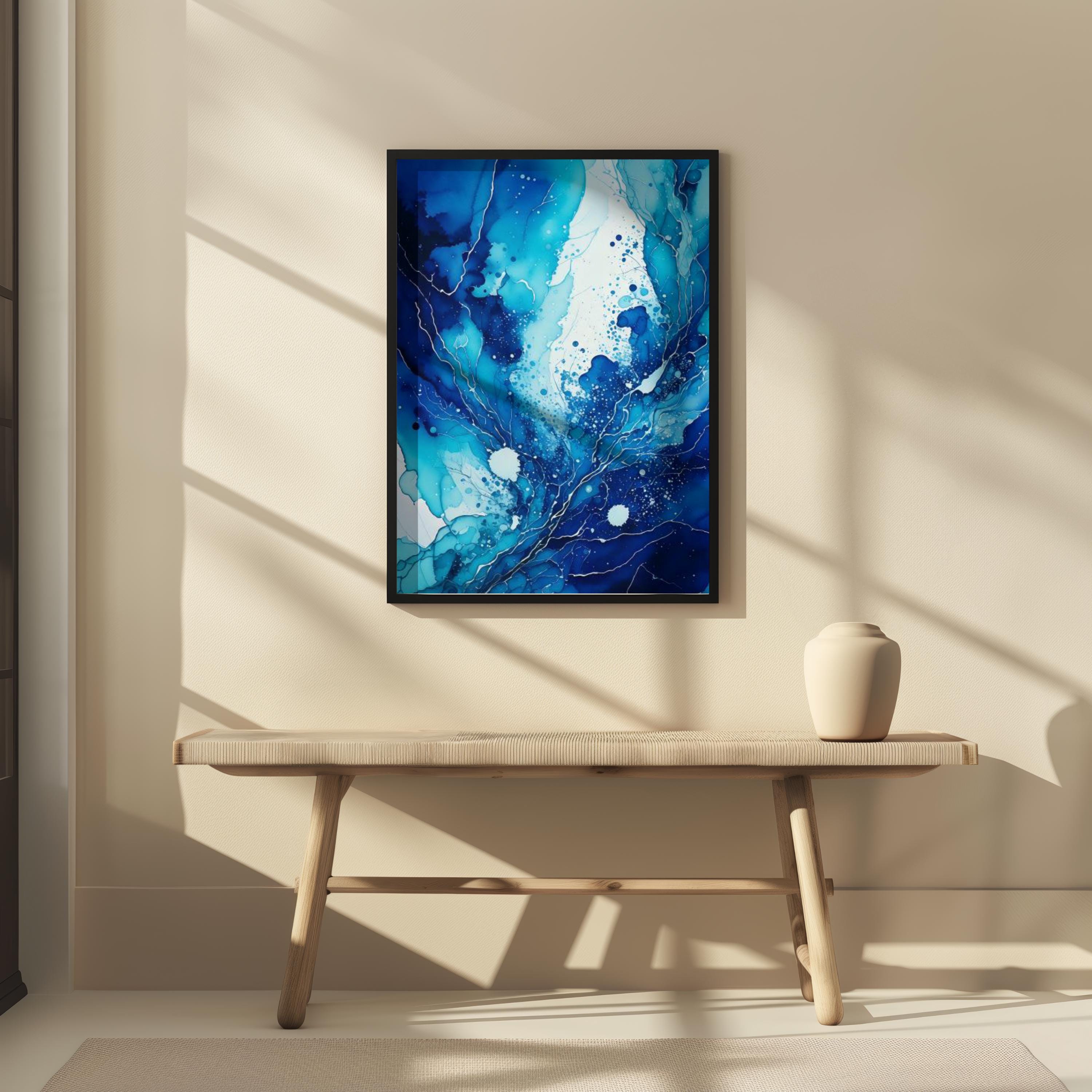 Blue Abstract Wall Art, Watercolour Art Print, Home Decor for Living ...