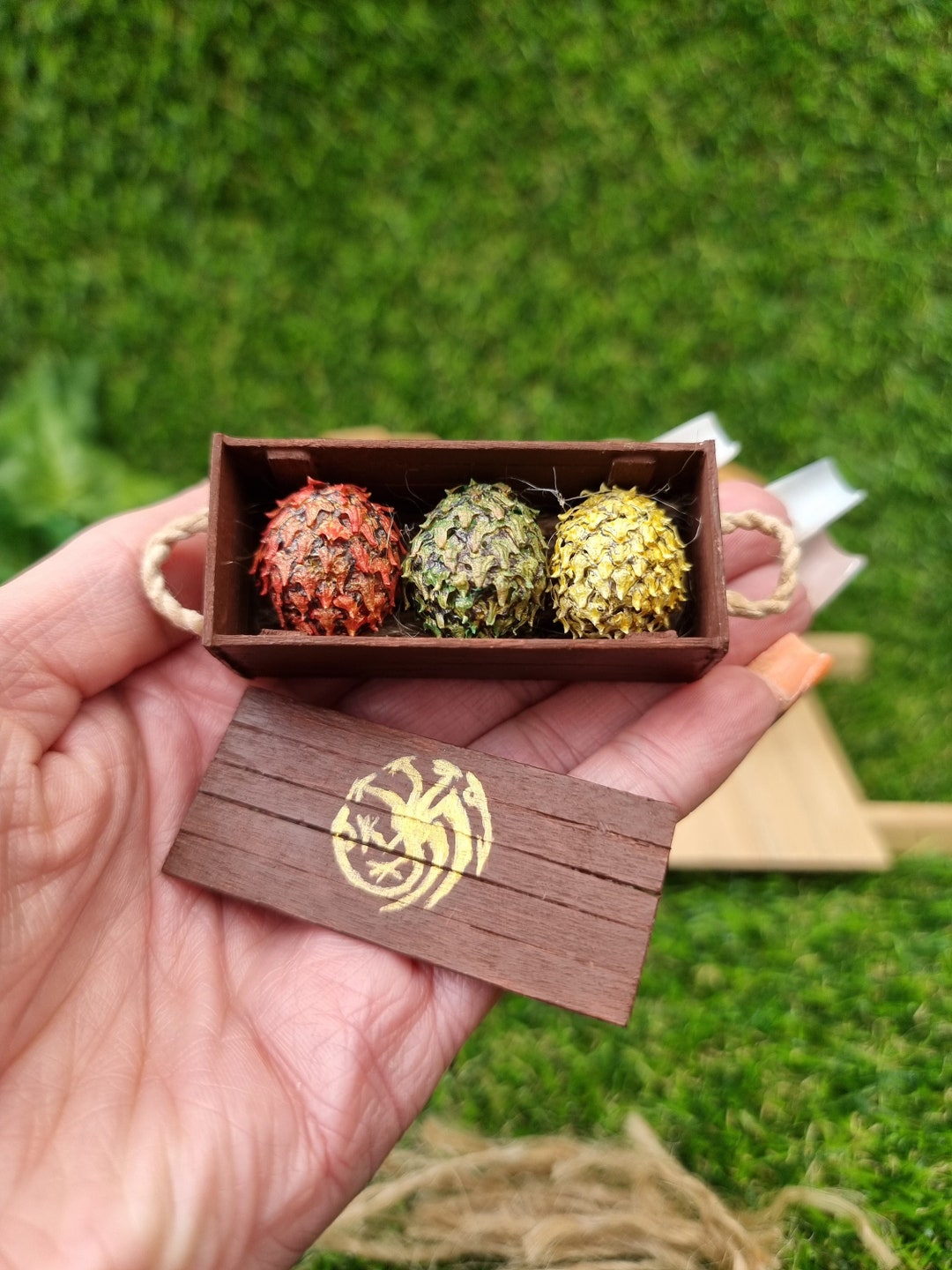 Miniature Dragon Eggs 1:12 Scale Wooden Crate With Red, Green & Yellow ...