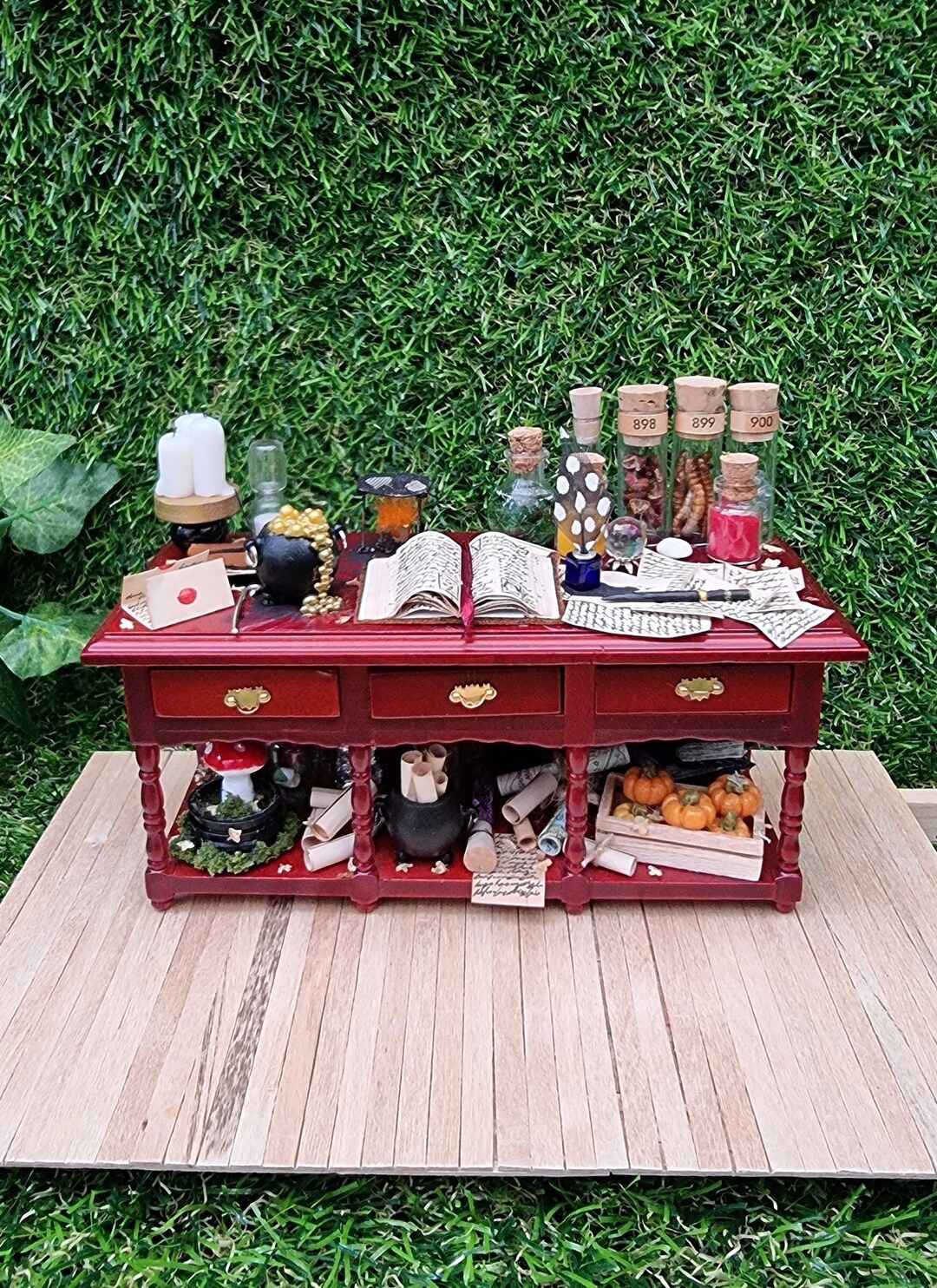 Miniature Potions Bench 1:12 Scale Dollhouse Miniature Witches Table ...