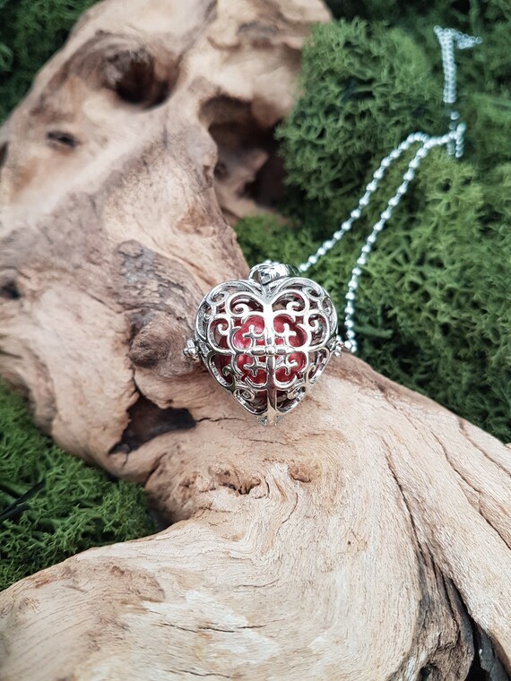 Angel Caller Filigree Heart Locket With Choice of Coloured Chime Ball Harmony Necklace Baby Shower Gift Etsy