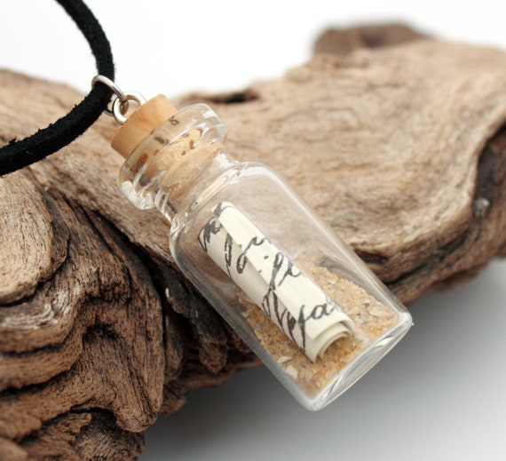 Message in a bottle necklace glass vial pendant paper scroll and natural sand beach in a bottle beach pendant Etsy Italia