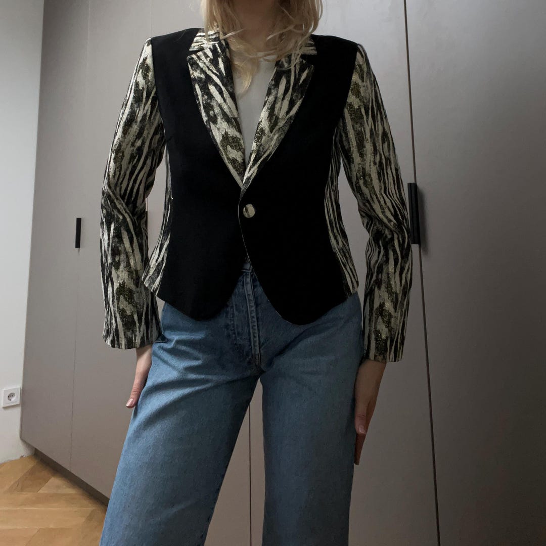 Statement Animal Print Blazer Black and White Graphic Jacket Womens ...