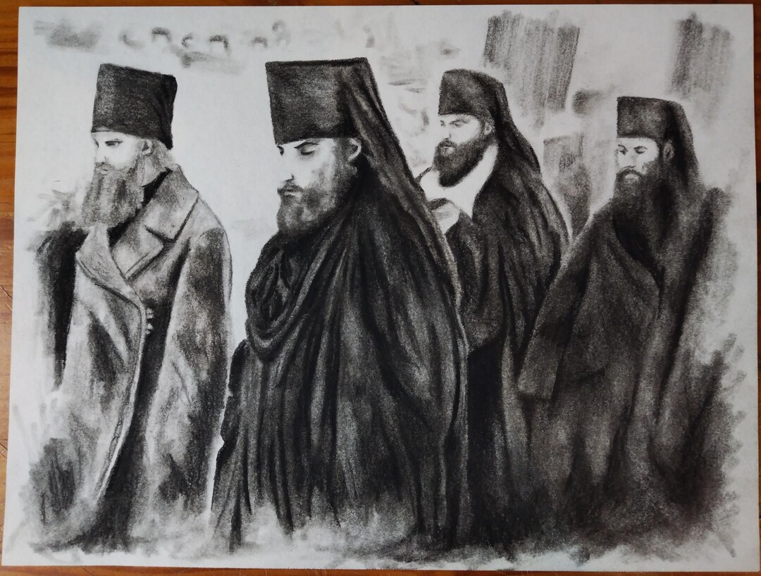 Original Drawing : monks in Winter - Etsy