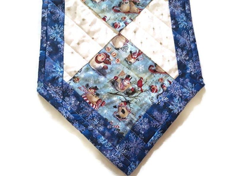 Handmade Quilted Table Runner • Christmas or Winter Table Quilt • Blue ...
