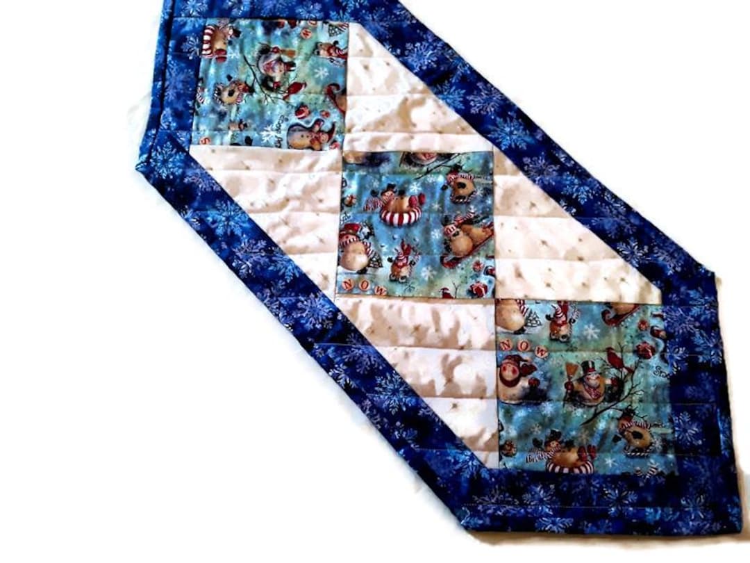 Handmade Quilted Table Runner • Christmas or Winter Table Quilt • Blue ...
