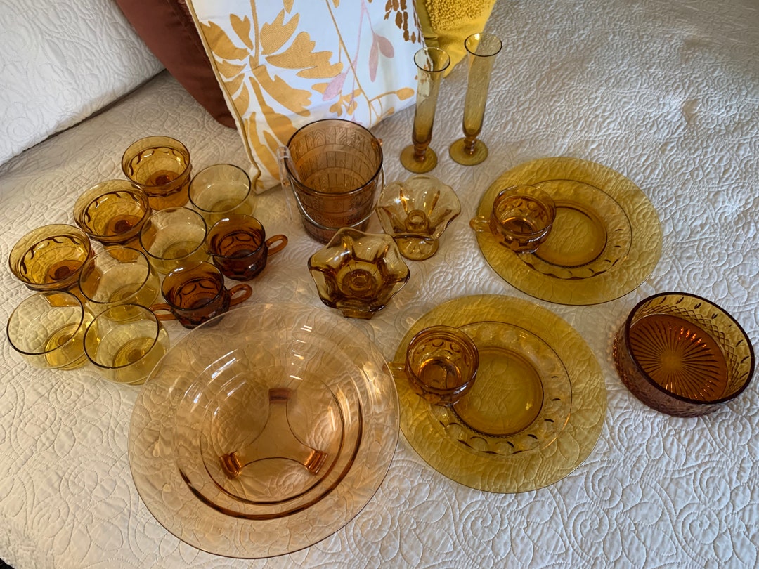 Vintage Antique Amber Glassware Indiana Cambridge Mixed Pieces Plates ...