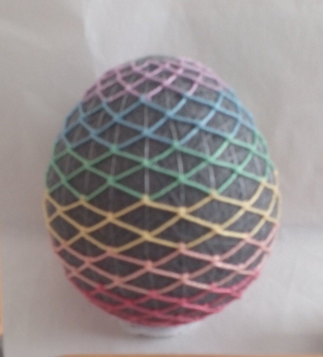 Small Gray Temari Egg With Rainbow Net - Etsy