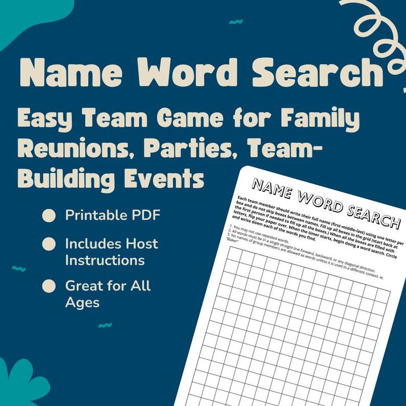 Family Reunion Game Printable Word Search Team Game All-ages Family ...
