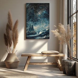 Nautical Night Sky Constellation Art | Cosmic Sailboat Print, Celestial ...