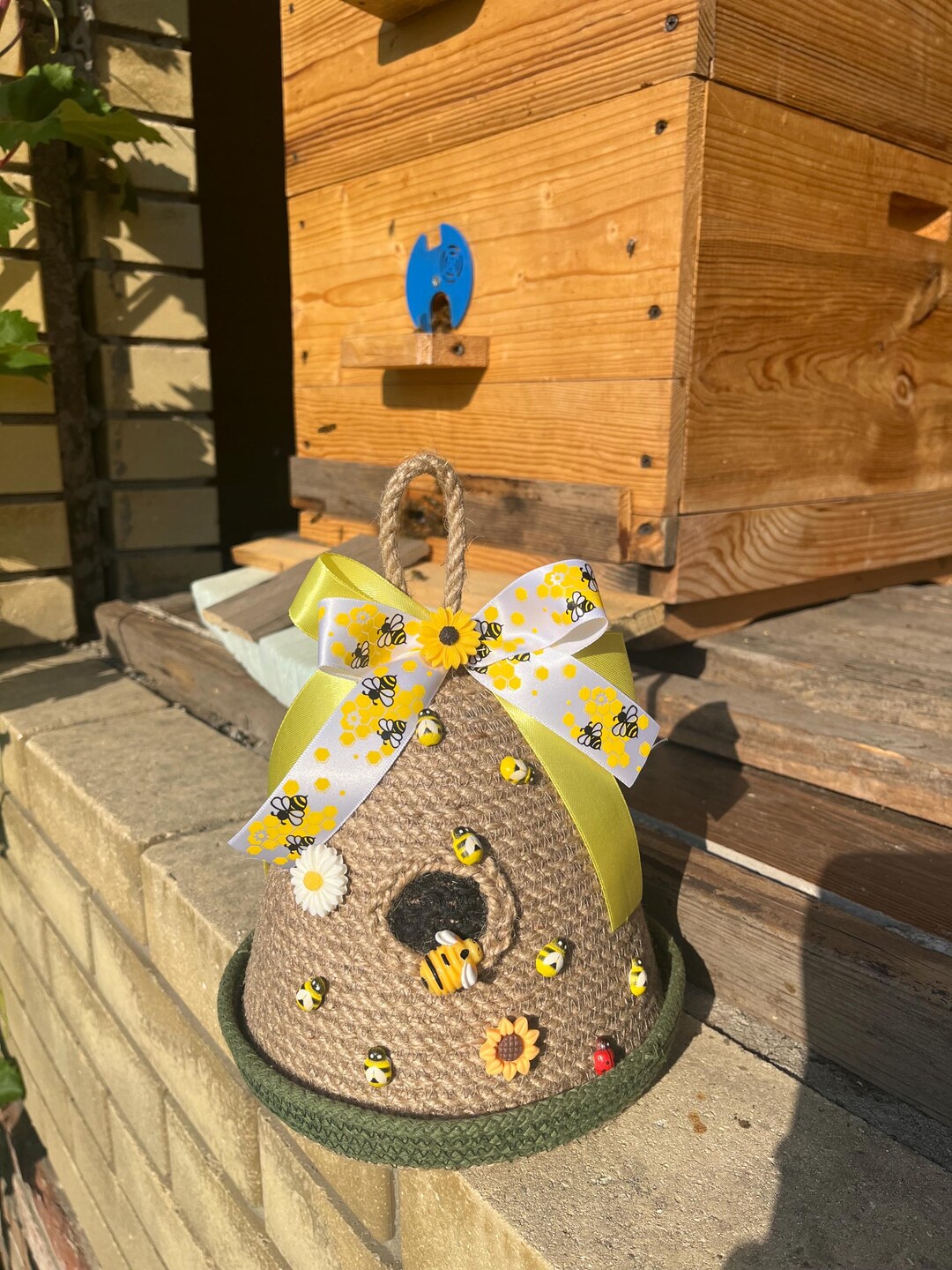 Jute Bee Skep | Jute Beehive Decor | Farmhouse Tiered Tray | Rustic ...