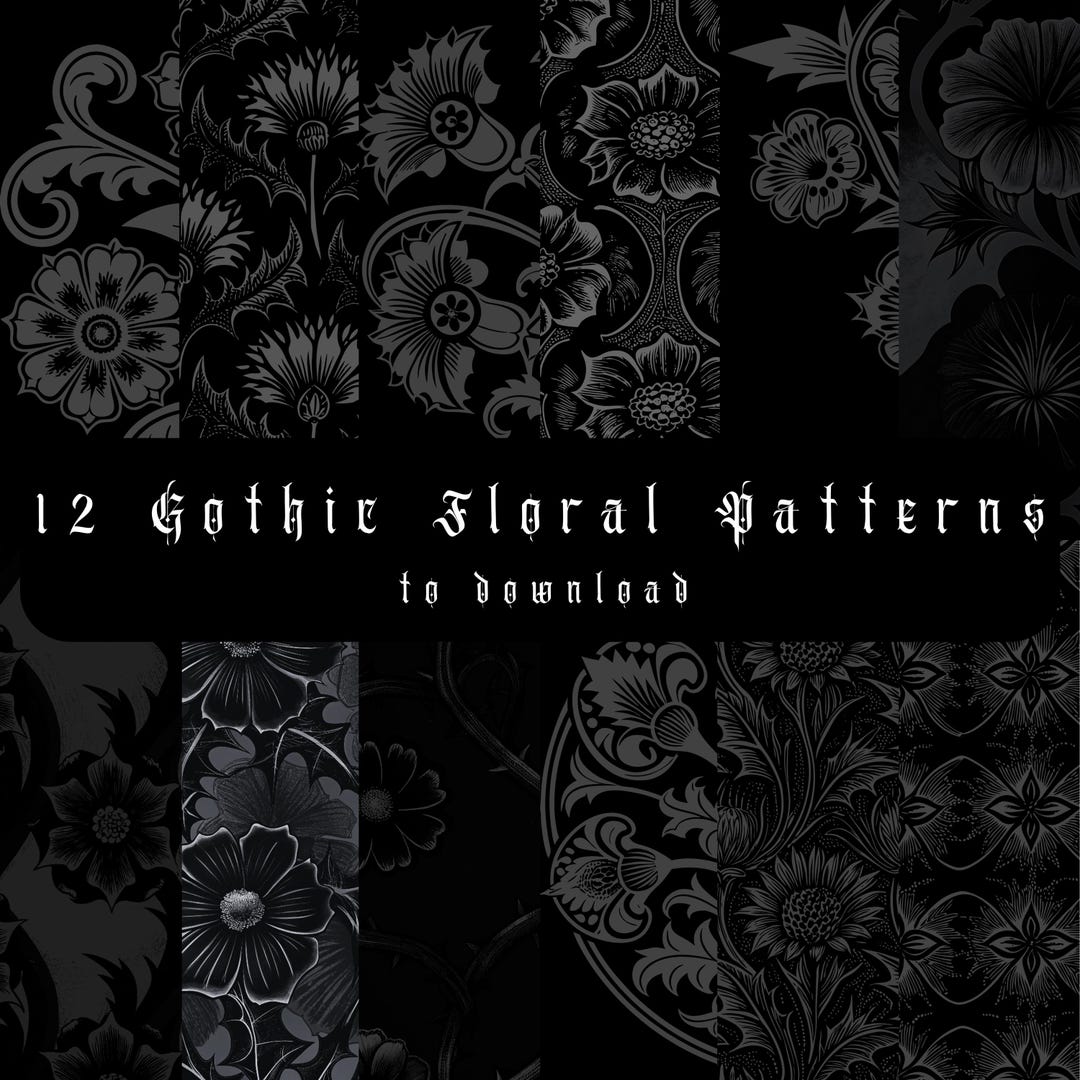 12 Gothic Dark Floral Seamless Continuous Patterns - Dark on Dark ...