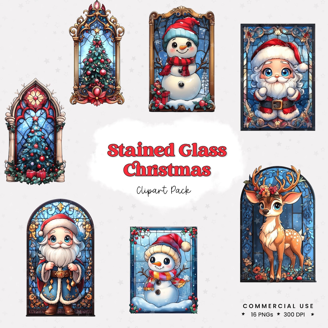 Christmas Stained Glass Clipart Images Pngs 300dpi Clip Art PNG ...