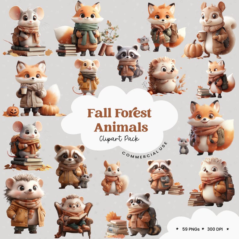 Fall Animals Clipart Images Pngs 300dpi Clip Art PNG Fox Hedgehog ...