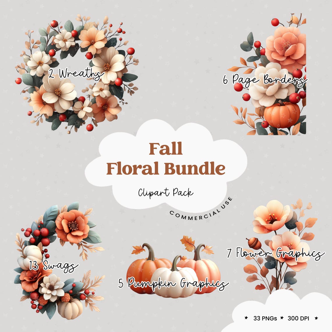 Fall Floral Clipart Images Pngs 300dpi Clip Art PNG, Floral Clipart ...