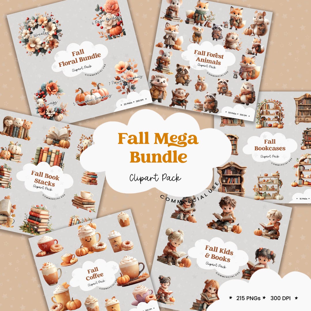 Fall Mega Bundle Clipart Images Pngs 300dpi Clip Art PNG, Fall Animals ...