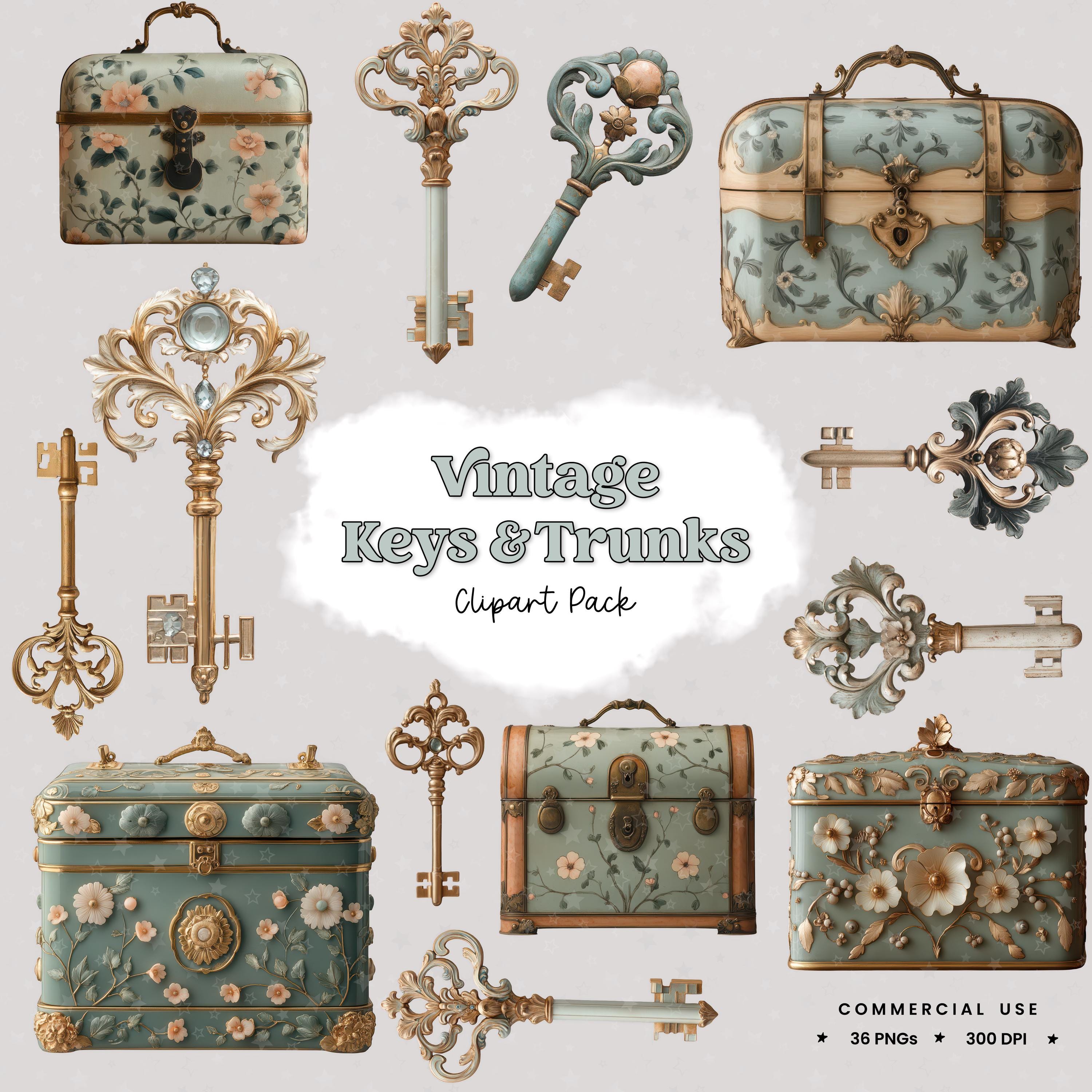 Vintage Keys & Trunks Clipart Images Pngs 300dpi Clip Art PNG, Vintage ...
