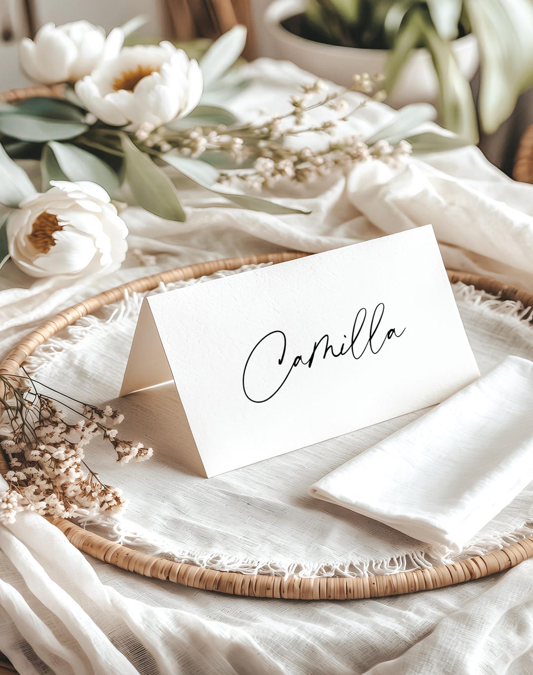 Name Card Template, Minimalist Wedding Place Card Template, Printable ...