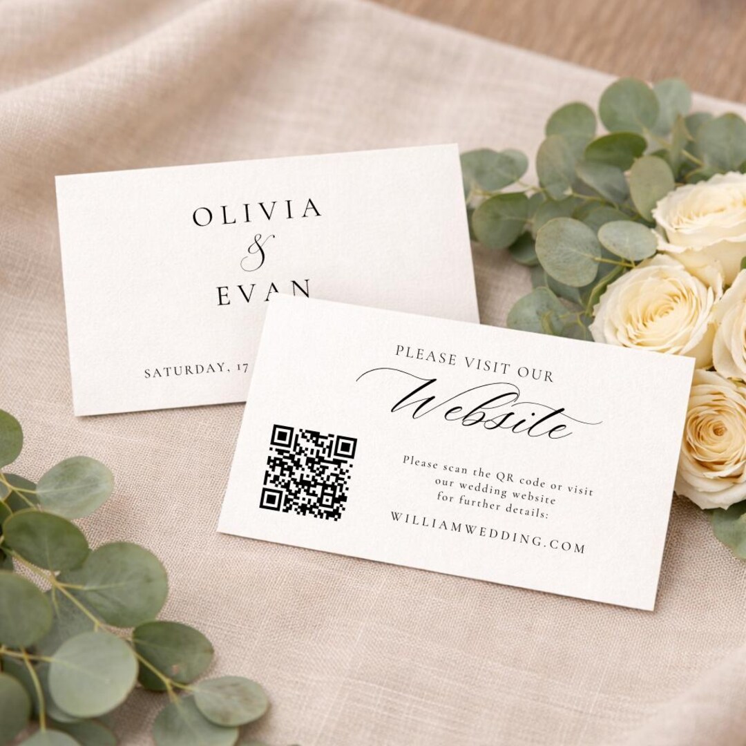 Wedding Website Card Template, Minimal QR Code Insert, Modern Printable ...