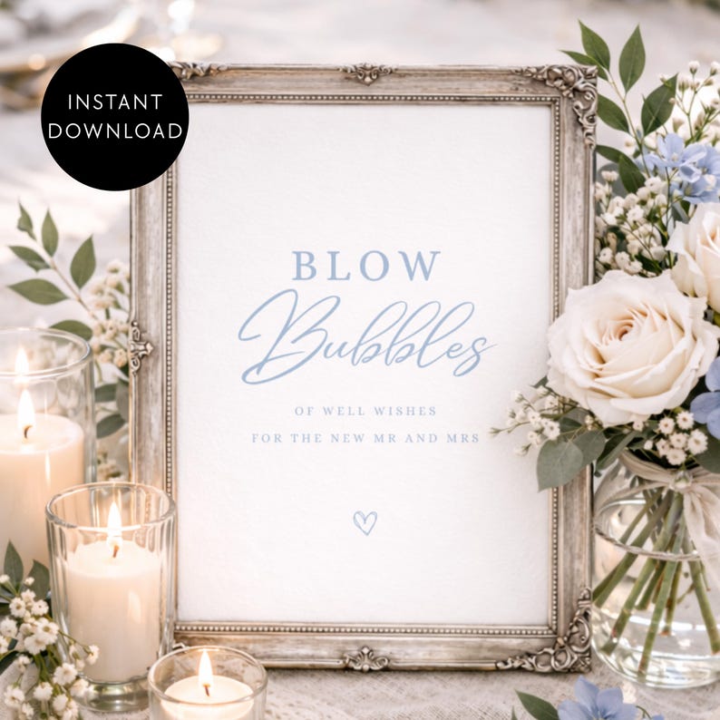 Dusty Blue Wedding Bubble Exit Sign, Editable Reception Decor (digital ...
