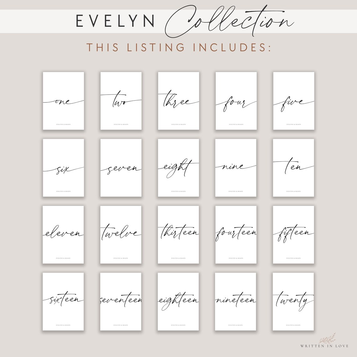 Minimalist Table Number Cards Template, Printable Boho Wedding Sign ...
