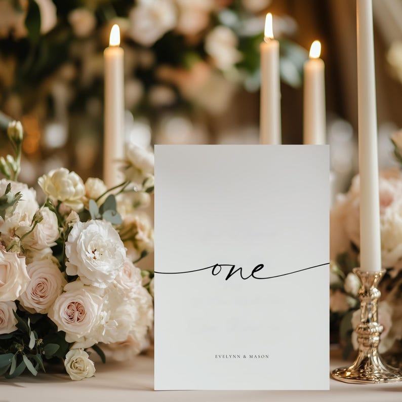 Minimalist Table Number Cards Template, Printable Boho Wedding Sign ...
