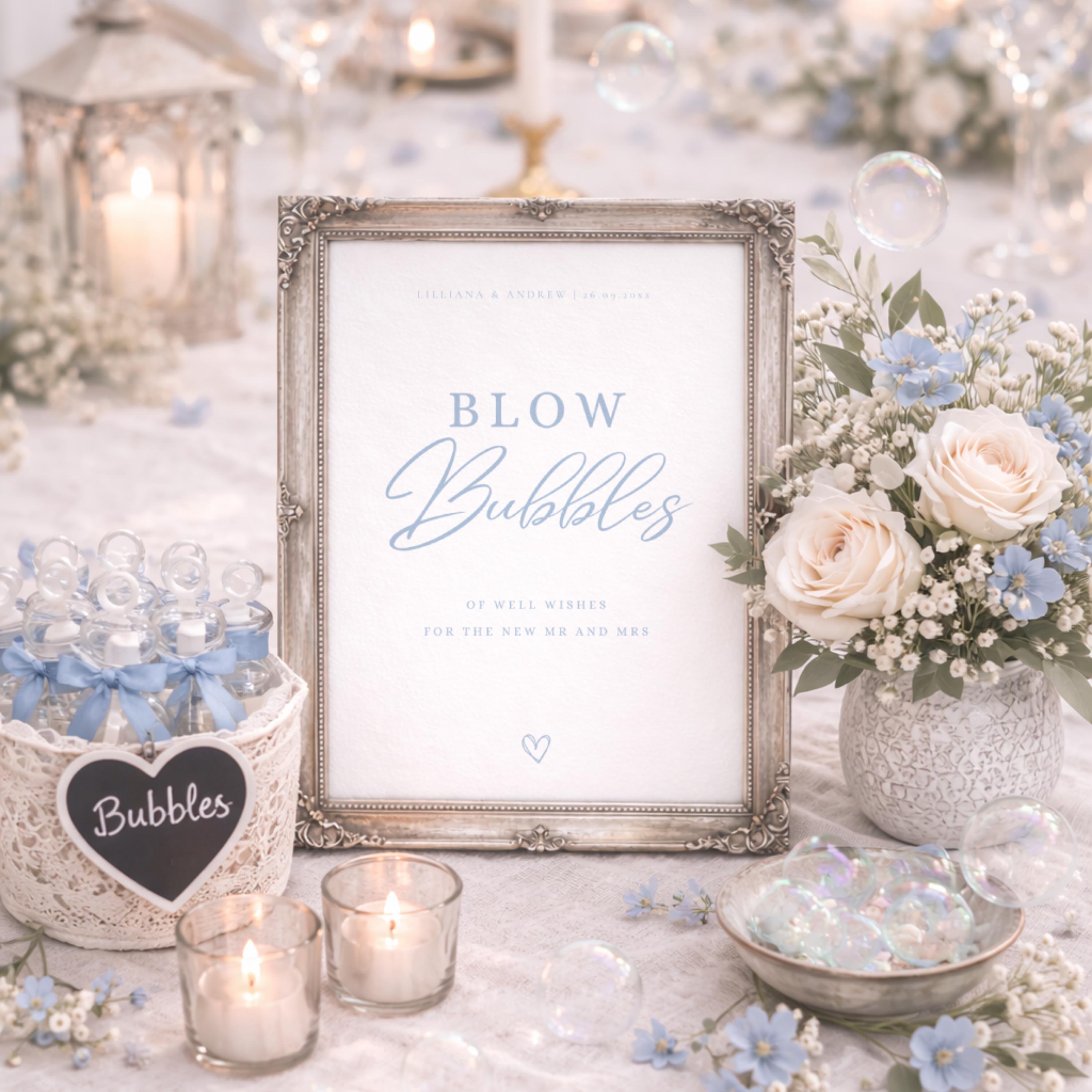 Dusty Blue Wedding Bubble Exit Sign, Editable Reception Decor (digital ...