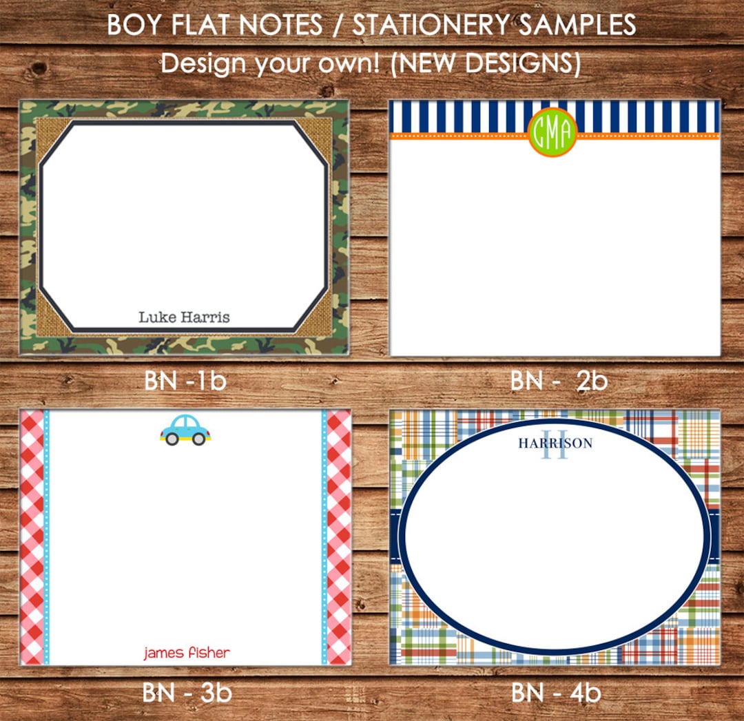 Personalized Boy Flat Notes Notecards Stationery With Envelopes ...