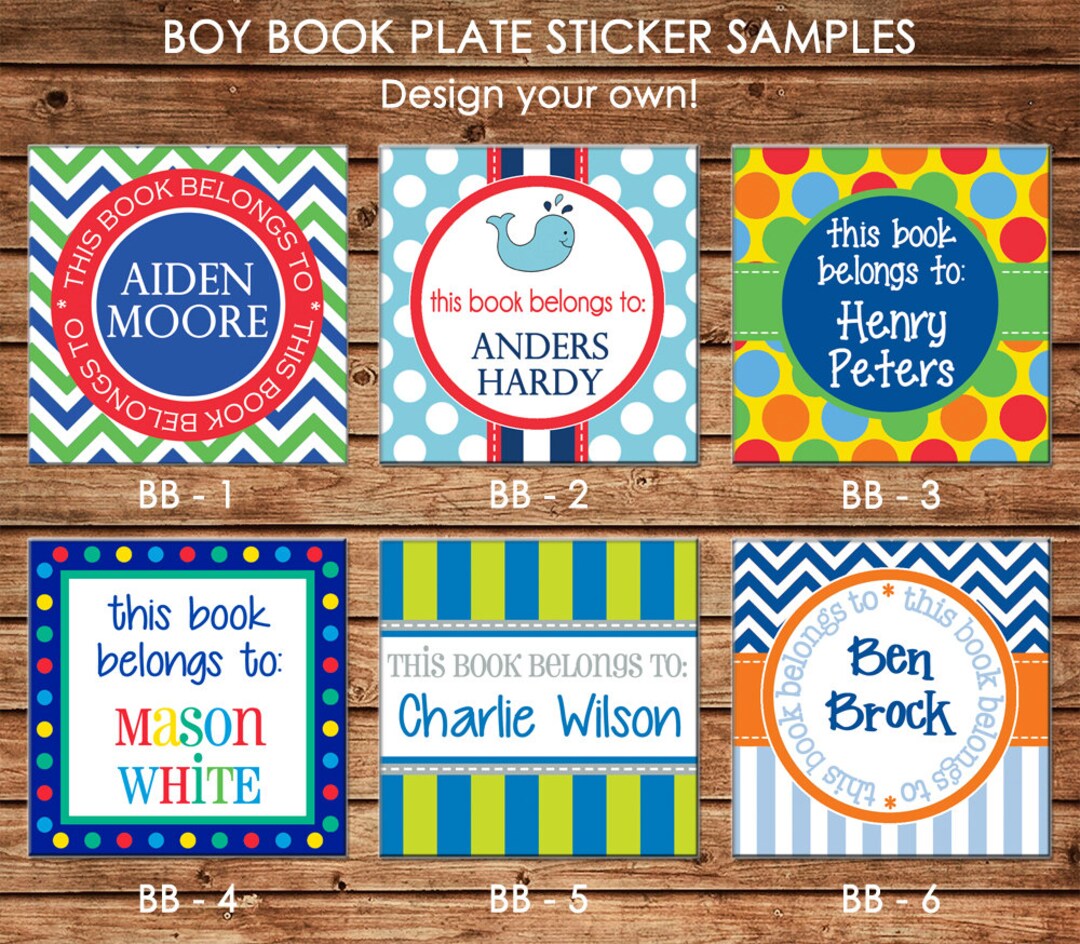 24 Square Personalized Boy Book Plates Bookplate Stickers Labels ...