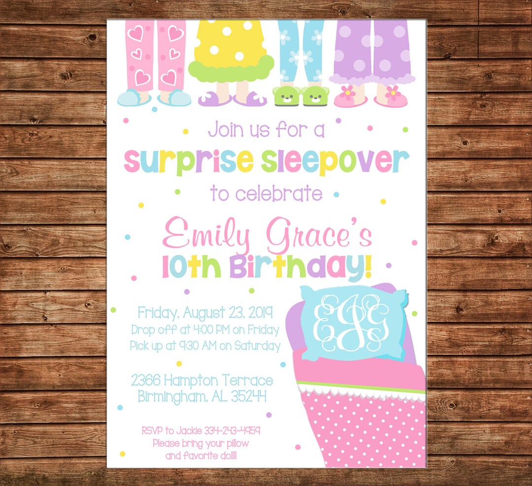 Girl Invitation Sleepover Spend the Night Slumber Birthday Party - Can ...