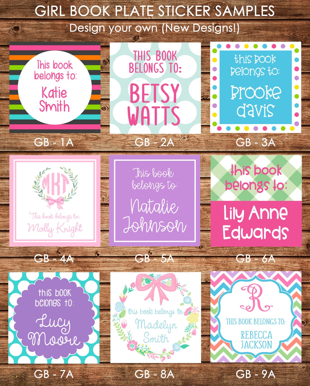24 Square Personalized Girl Book Plates Bookplate Stickers Labels ...