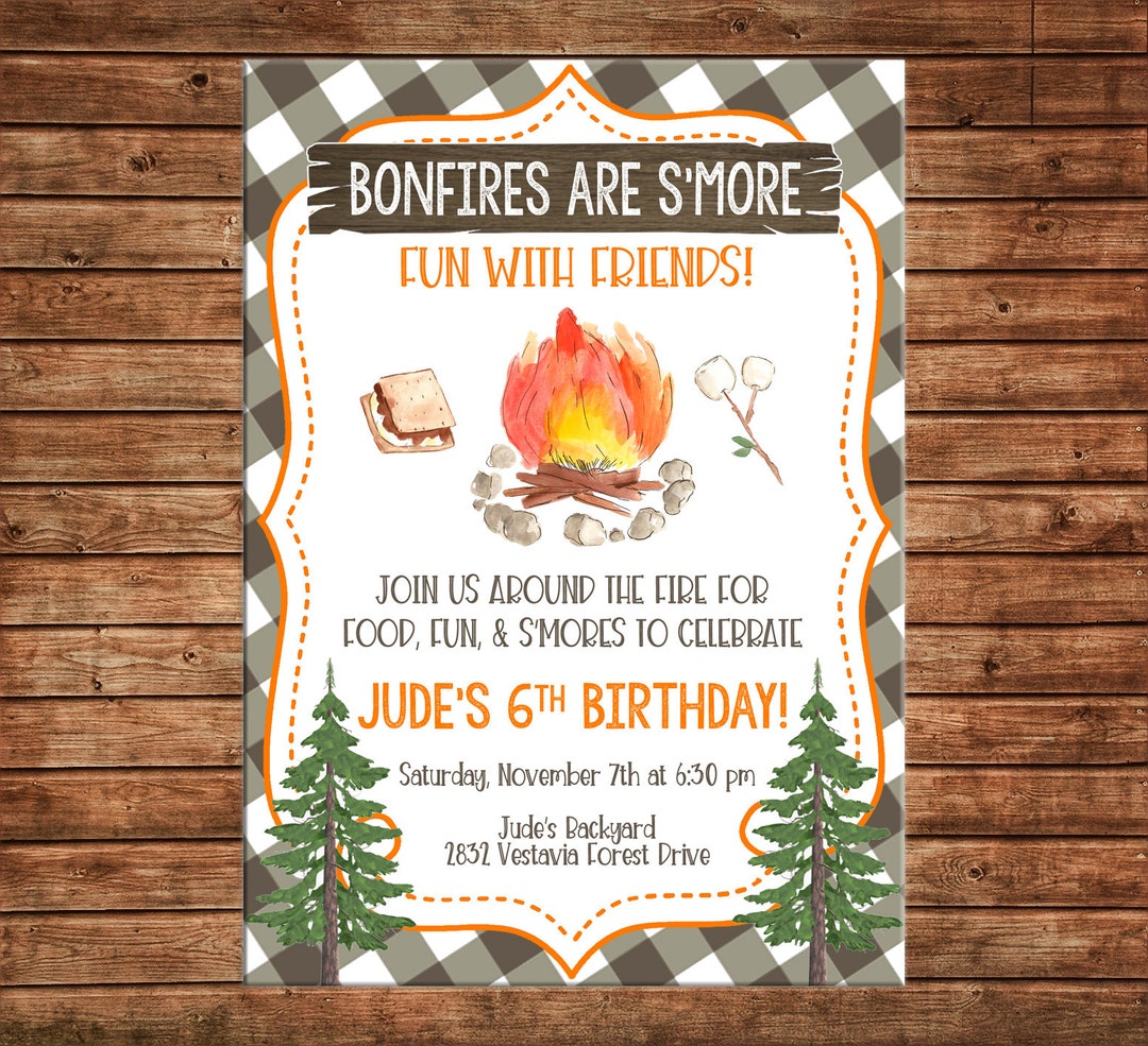 Smores Campfire Bonfire Camping Birthday Invitation - Can Personalize ...