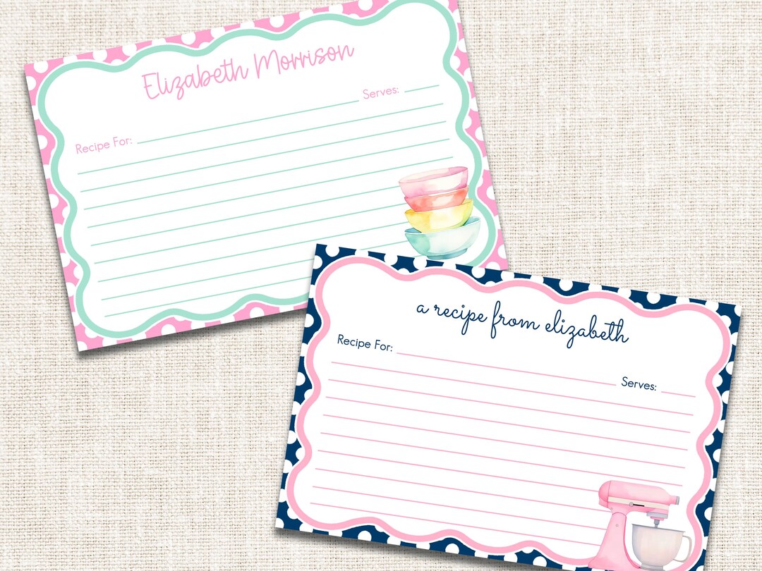 Personalized Recipe Cards, Preppy Recipe Cards, Monogrammed Recipe ...