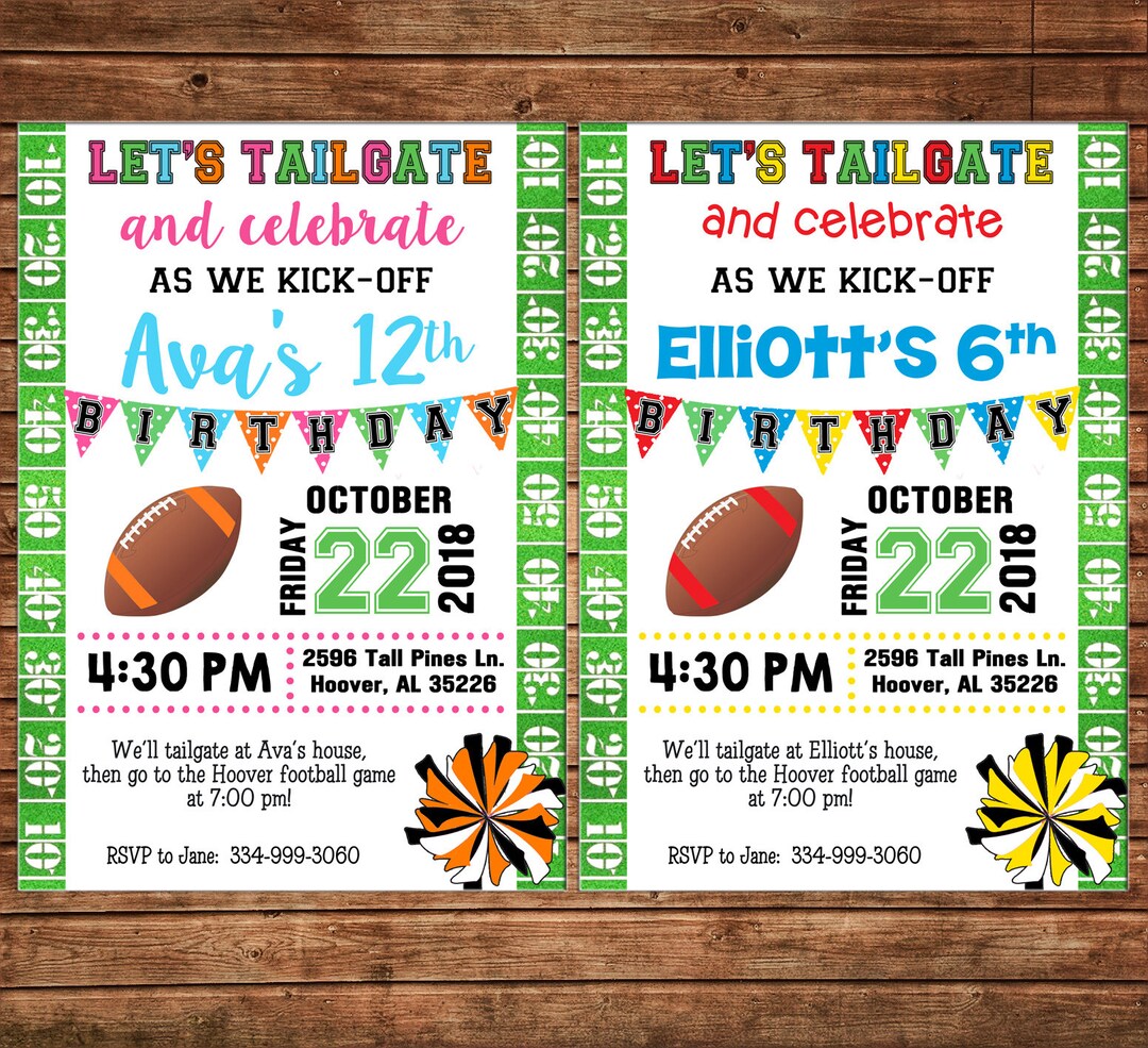 Boy or Girl Invitation Tailgate Football Game Birthday Party - Can ...