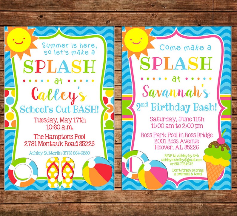Boy or Girl Invitation Summer Flip Flops Pool Beach Birthday | Etsy