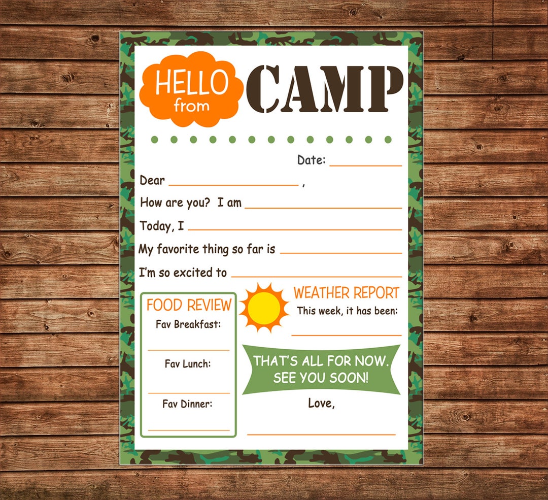 Boy Camp Notecards Note Fill in the Blank Hello Letter Camo - DIGITAL ...