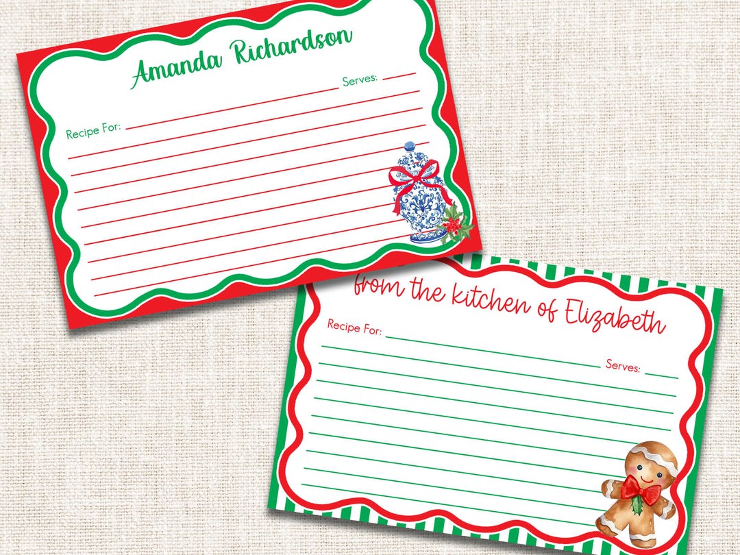 Personalized Christmas Recipe Cards, Preppy Recipe Cards, Monogrammed ...