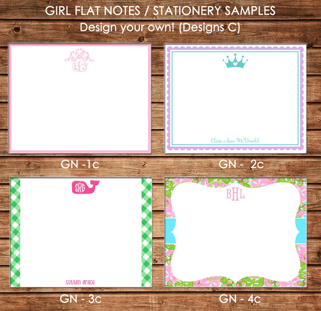 Personalized Girl Flat Notes Notecards Stationery With Envelopes ...