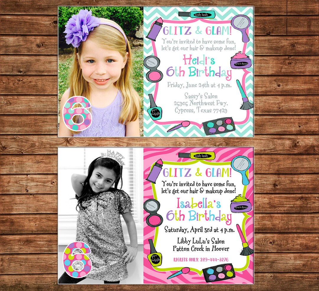 Girl Photo Invitation Makeup Makeover Dress up Fashion Birthday Party ...