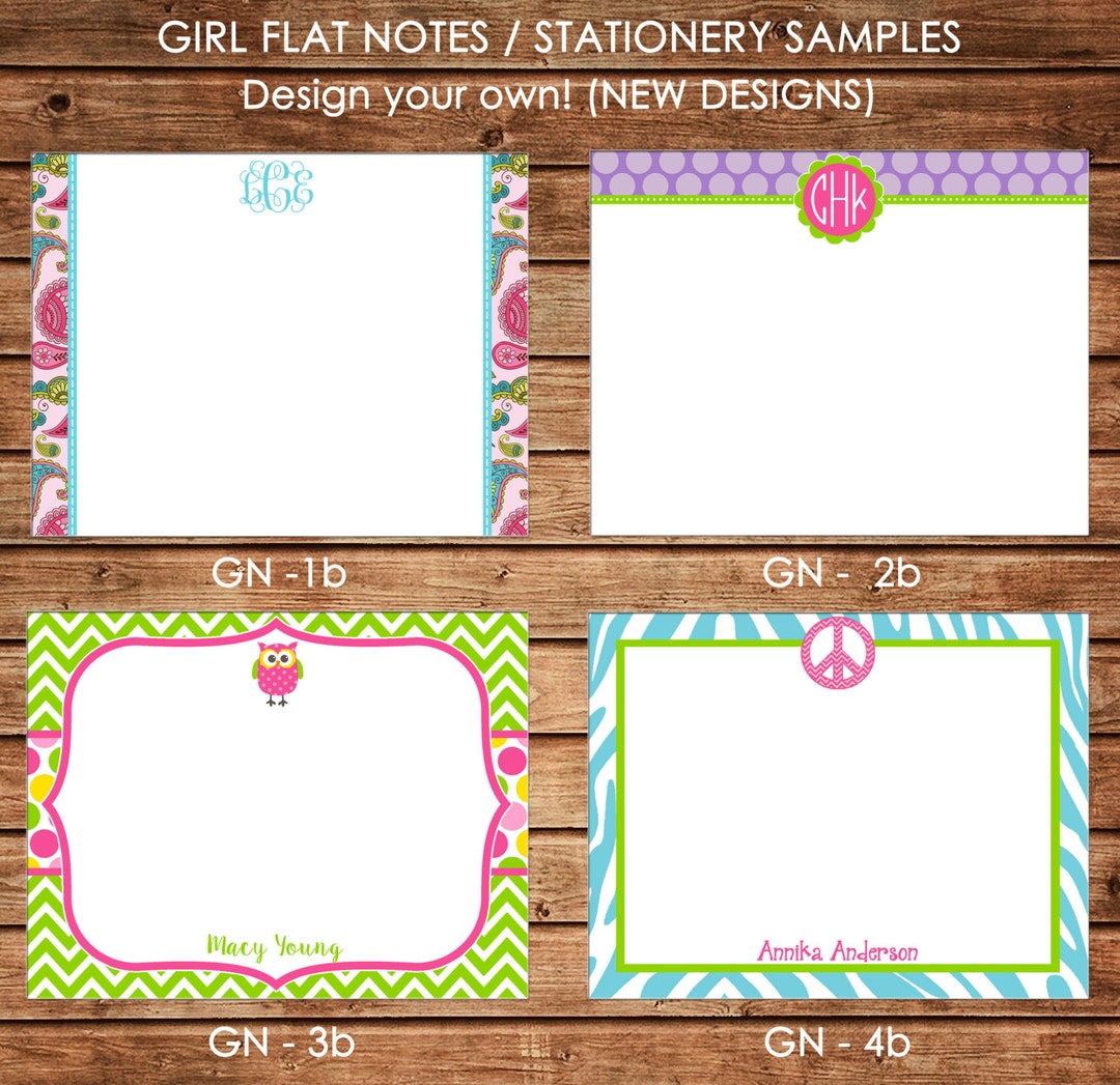 Personalized Girl Flat Notes Notecards Stationery With Envelopes ...