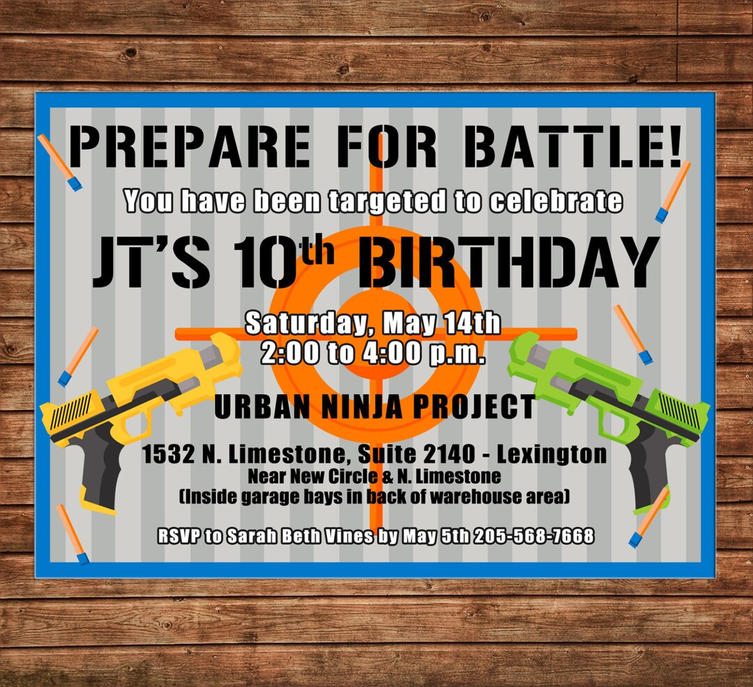 Boy Invitation Dart Gun Target Birthday Party - Can Personalize Colors ...