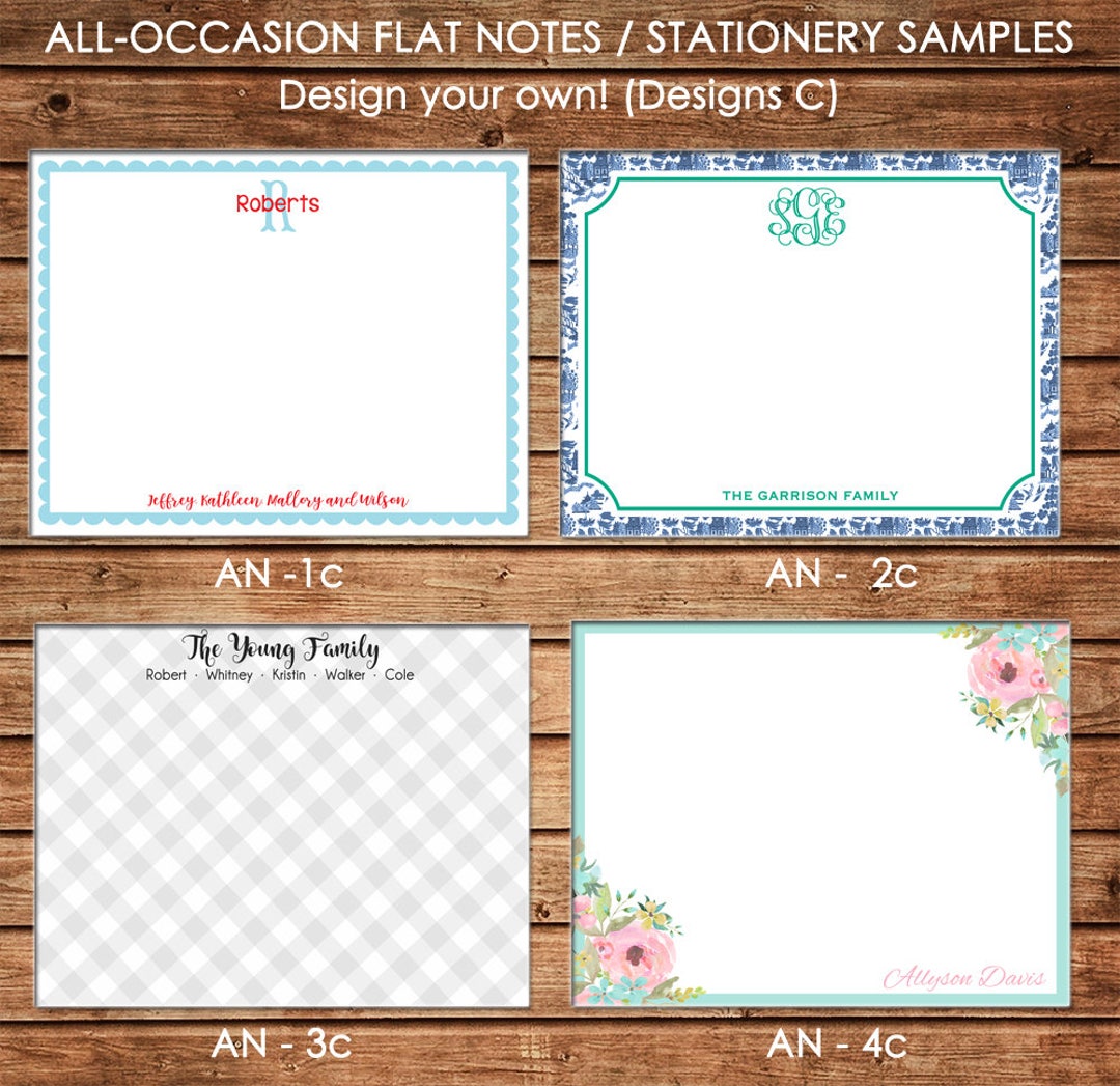 Personalized All Occasion Flat Notes Notecards Stationery With ...