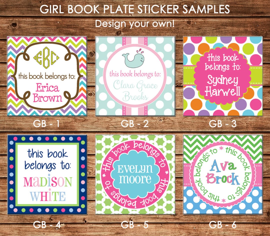 24 Square Personalized Girl Book Plates Bookplate Stickers Labels ...