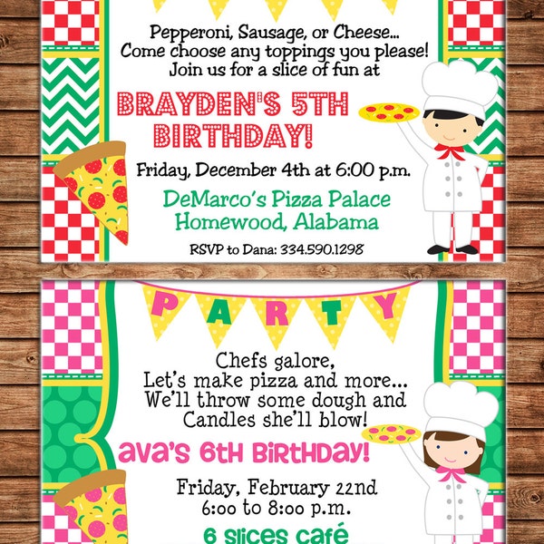 Printed Birthday Party Invitation Pizza Theme - Etsy