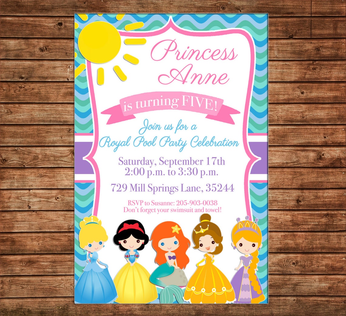 Girl Invitation Princess Pool Party Birthday Party Can - Etsy