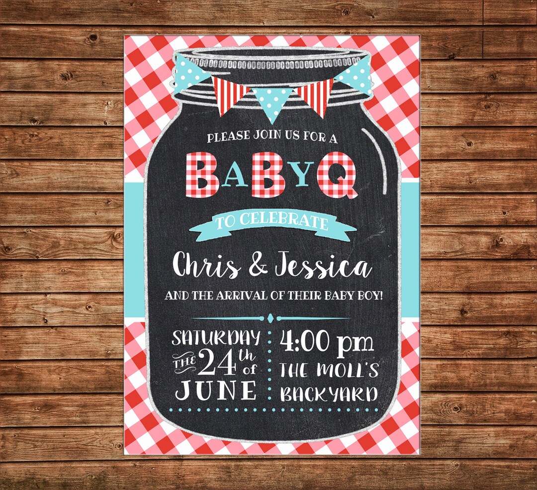 Invitation Mason Jar Chalkboard Red Gingham Baby Q Shower - Etsy