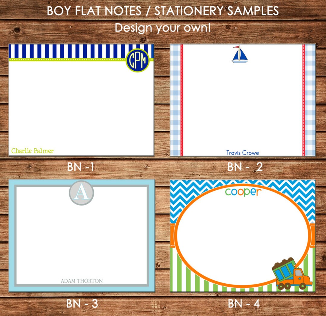 Personalized Boy Flat Notes Notecards Stationery With Envelopes ...