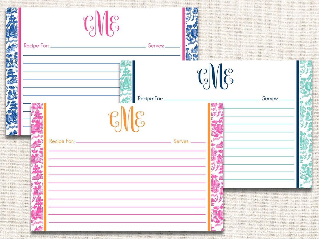 Personalized Recipe Cards, Preppy Recipe Cards, Monogrammed Recipe ...