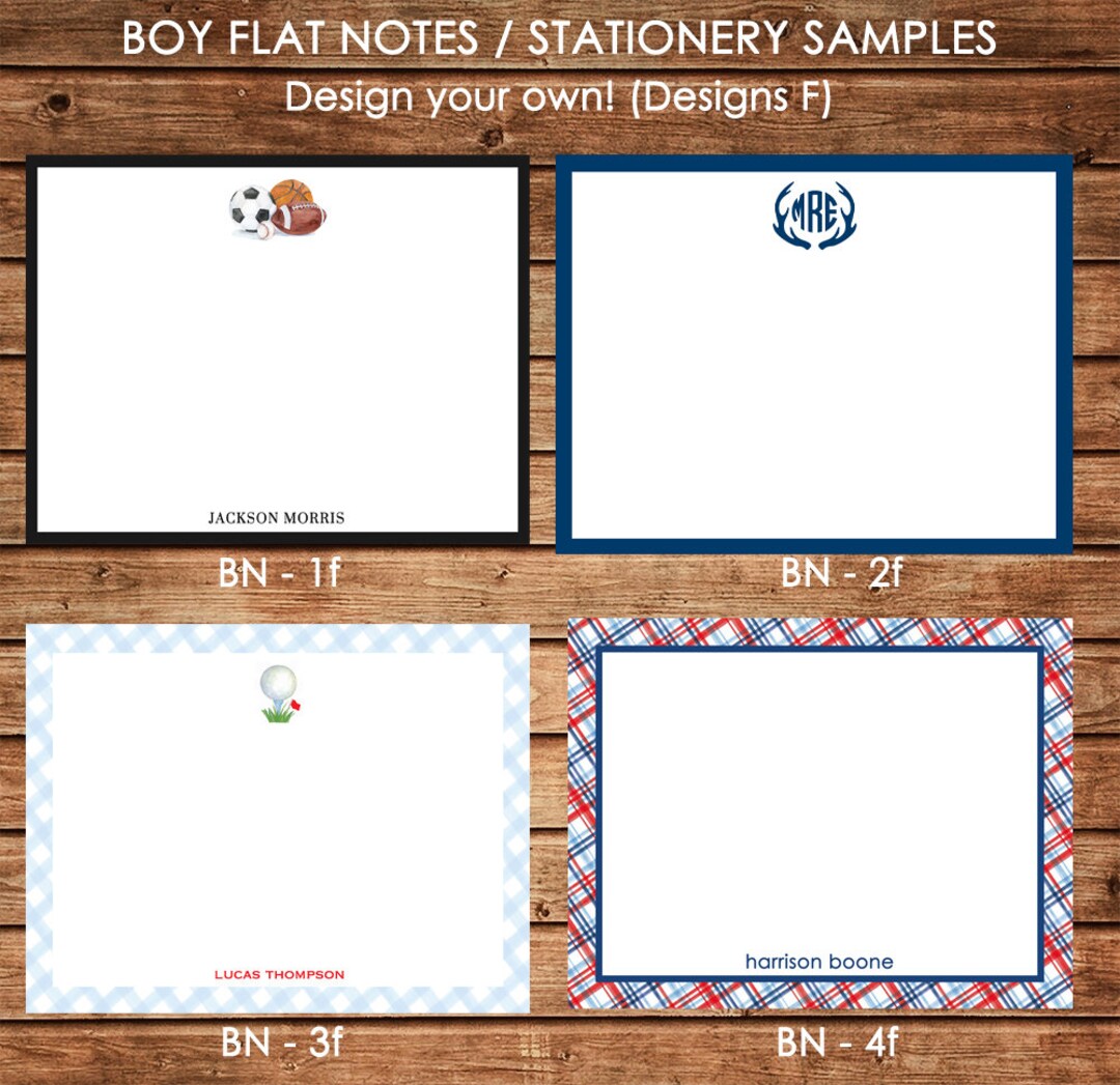 Personalized Boy Flat Notes Notecards Stationery With Envelopes ...