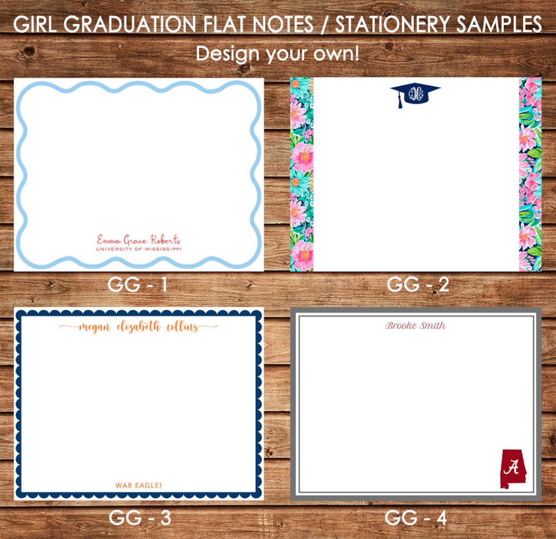 Personalized Girl Grad Graduation Flat Notes Notecards Stationery With ...